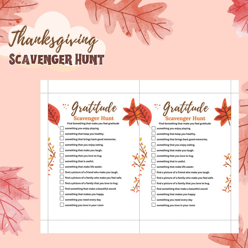 Thanksgiving Gratitude Scavenger Hunt, Thanksgiving Games Printable ...