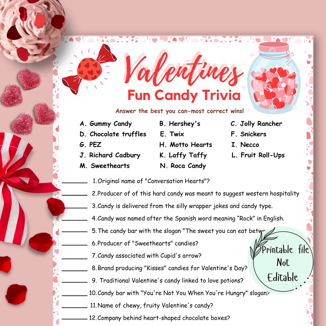 Valentines Candy Match Game, Valentine's Day Game Adults, Kids ...