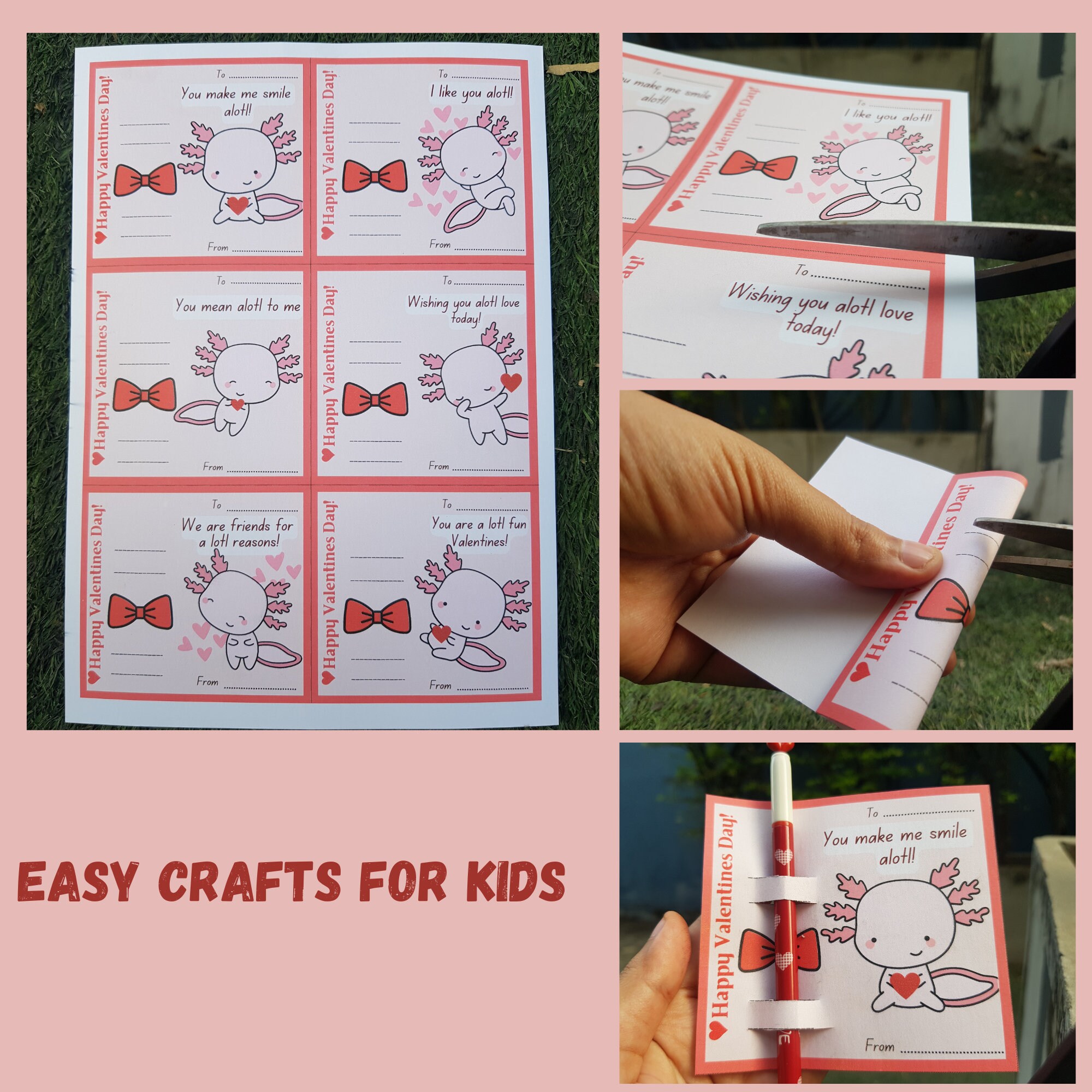 Axolotl Valentines Exchange Cards, Pencil Valentines Cards, Printable ...