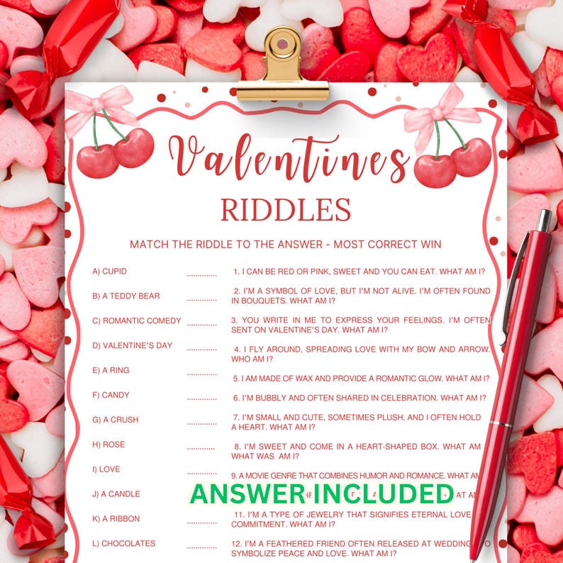 Valentine Riddle, Valentine's Day Trivia Game Adults, Office Party ...