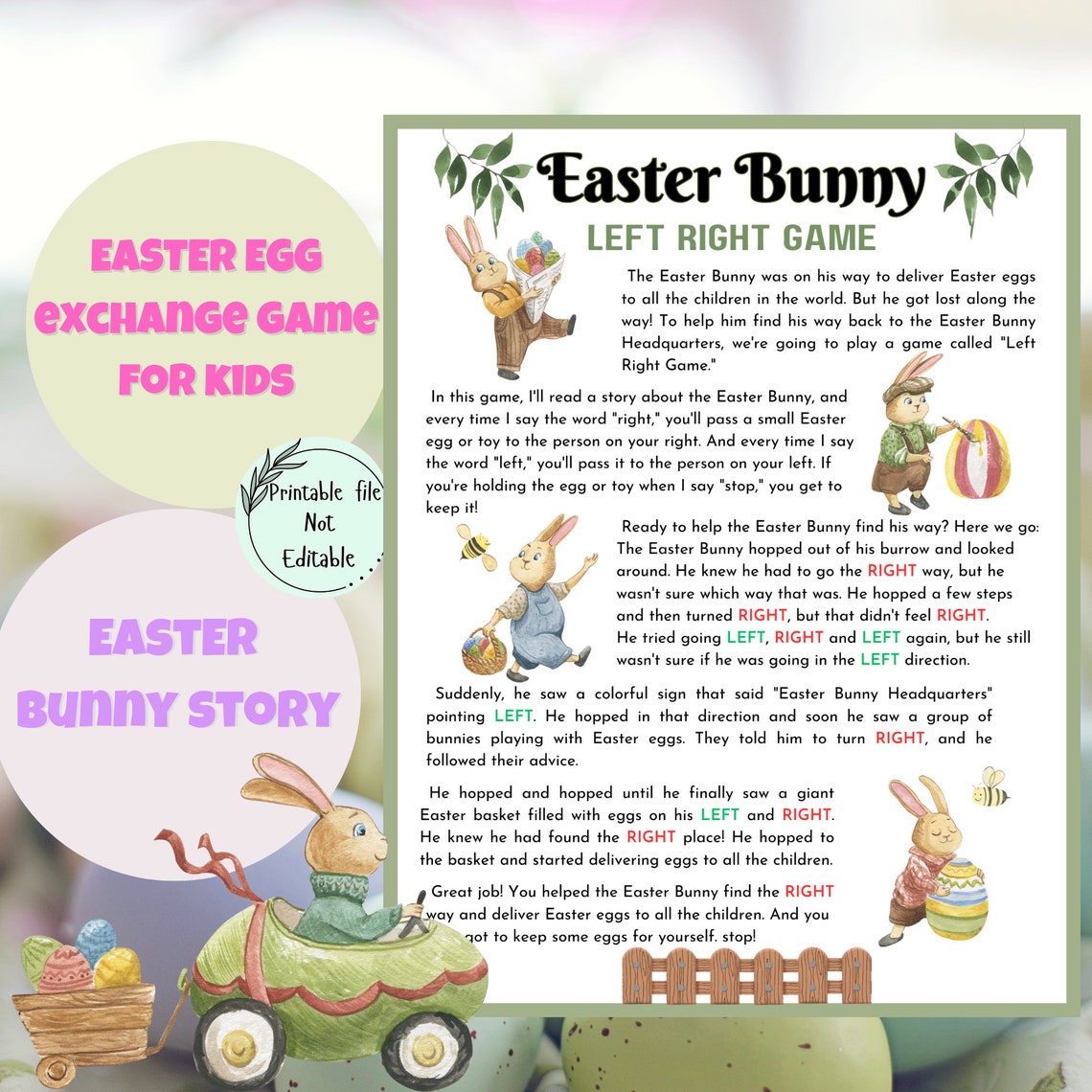 Easter Left Right Game, Bunny Story, Easter Games for Kids, Easter Egg ...
