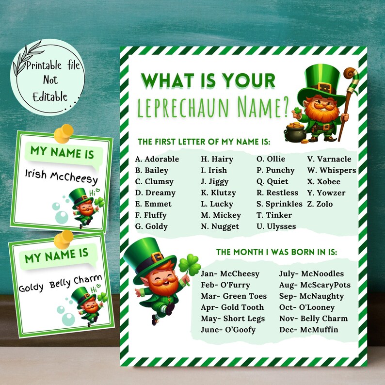 What's Your Leprechaun Name Game, St Patrick's Day Game Kids, St ...