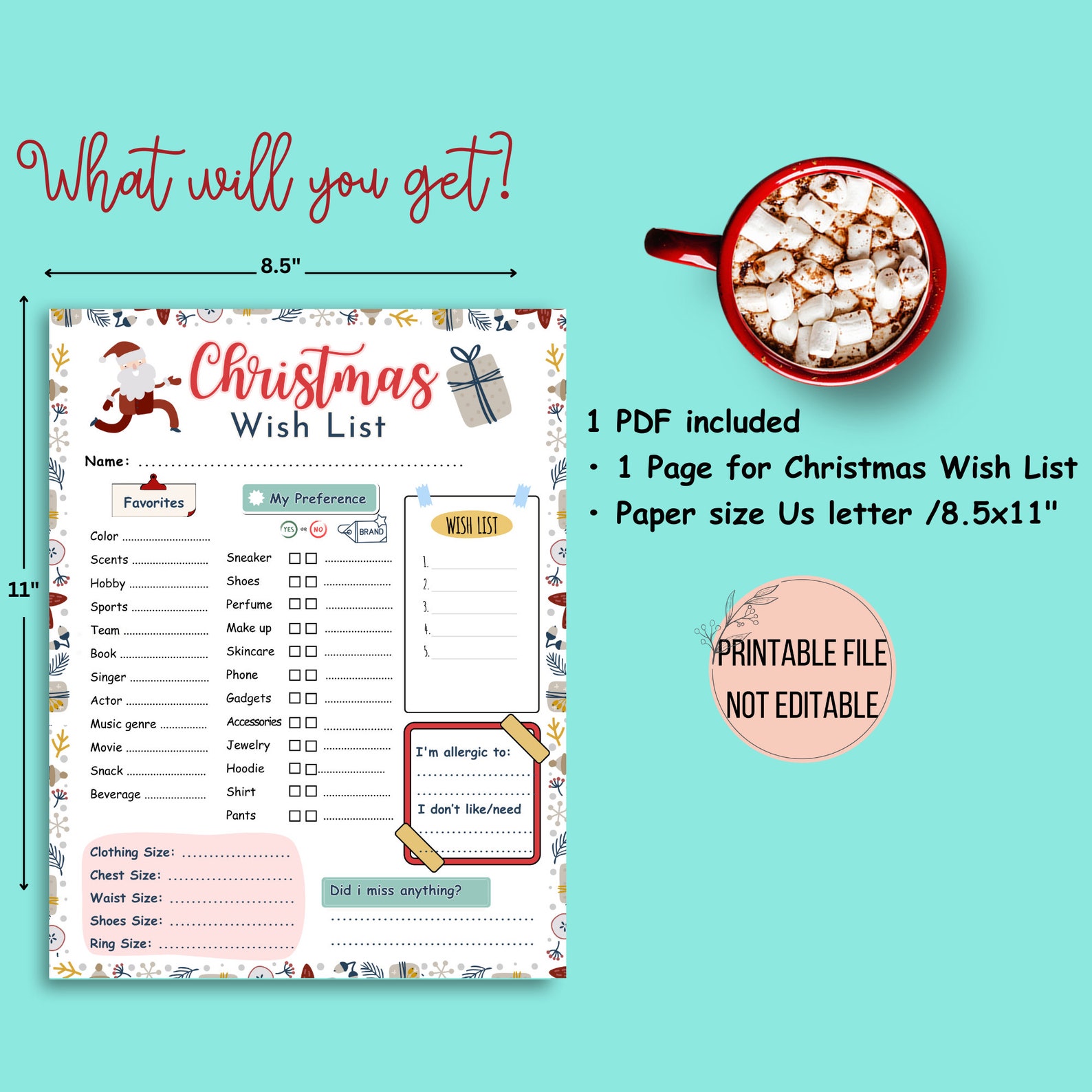 Christmas Wish List, Teen Christmas List Template, Aesthetic Xmas ...