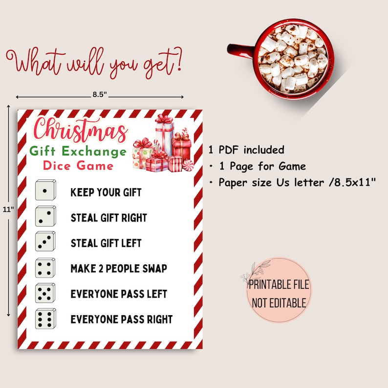 White Elephant Gift Game, Gift Exchange Rules & Dice Game, Christmas ...