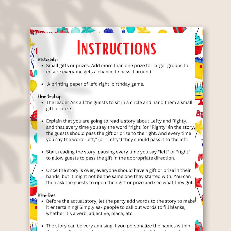 Left Right Game, Left Right Birthday Game, Printable Funny Left Right ...