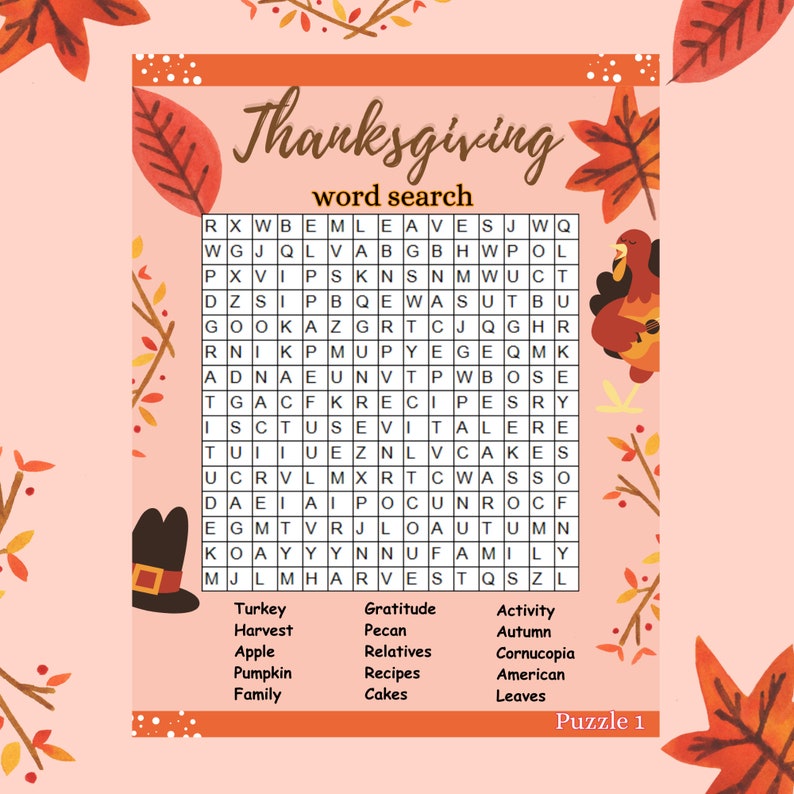 Thanksgiving Word Search Game Word Find Thanksgiving - Etsy