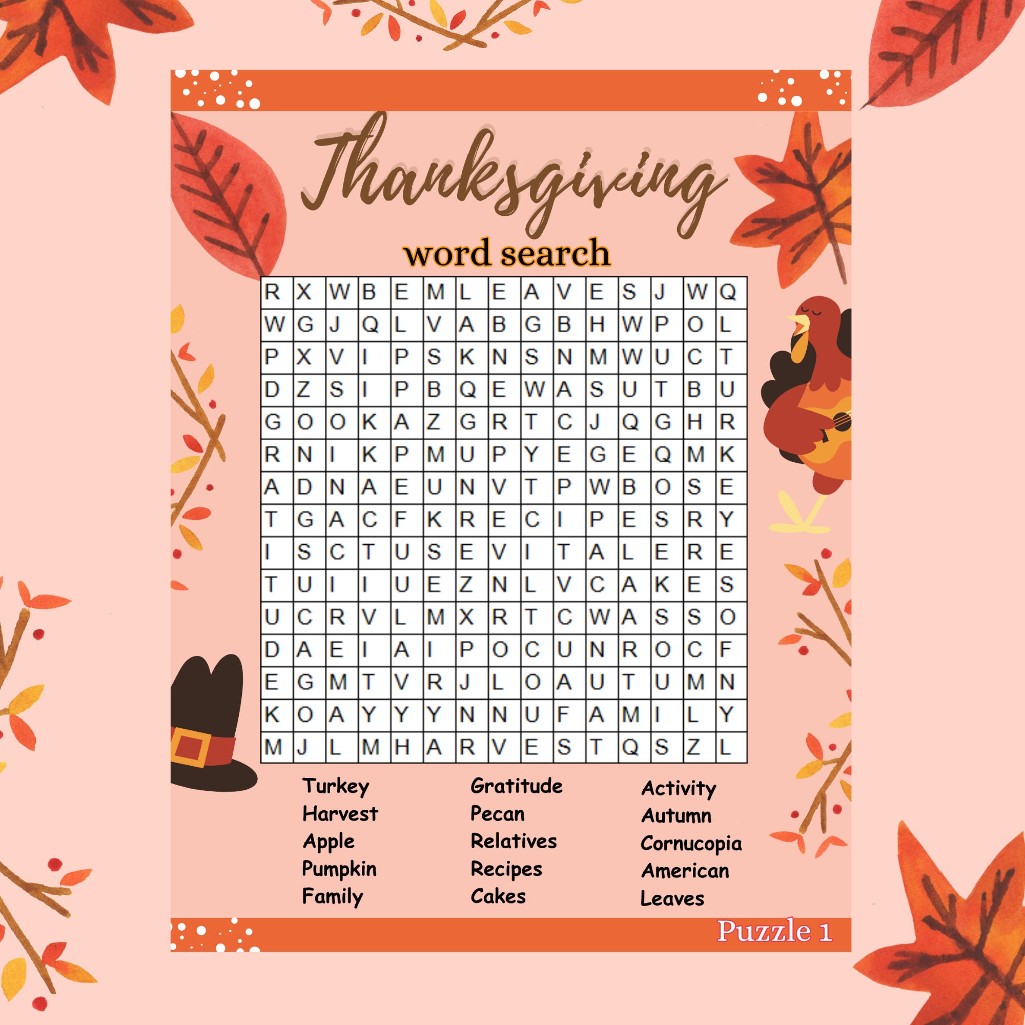 Thanksgiving Word Search Game, Word Find Thanksgiving, Printable Party ...