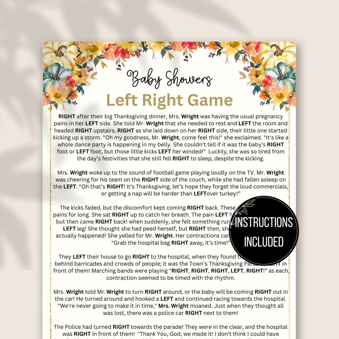 Left Right Baby Shower Games, Floral & Pumpkin Baby Shower, Pass the ...
