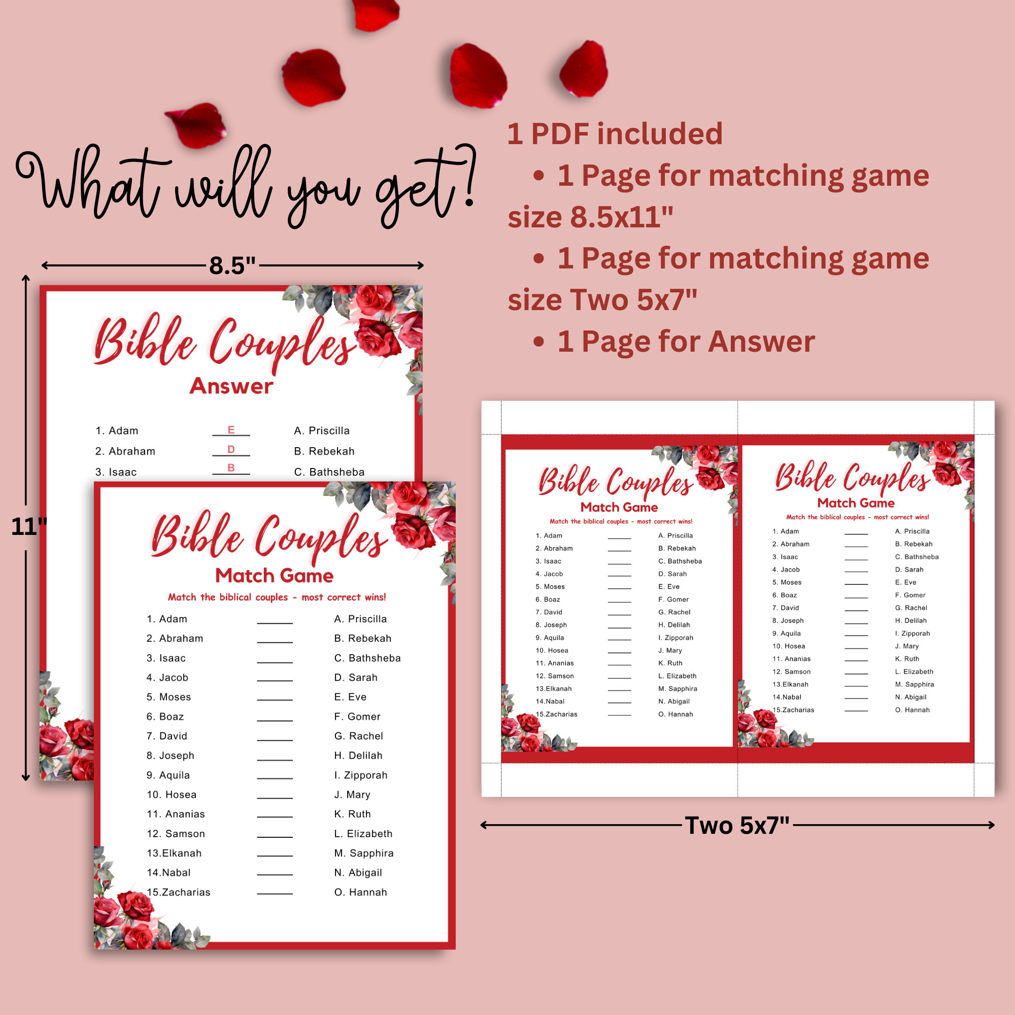 Bible Couples Match Game, Valentines Games Church, Valentines Printable ...