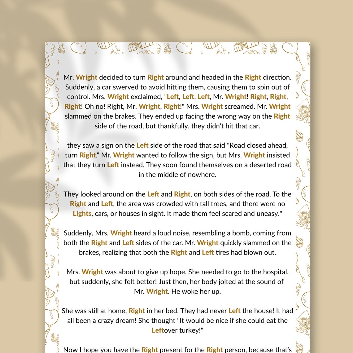 Left Right Game Office, Funny Story Left Right Game Any Occasion ...