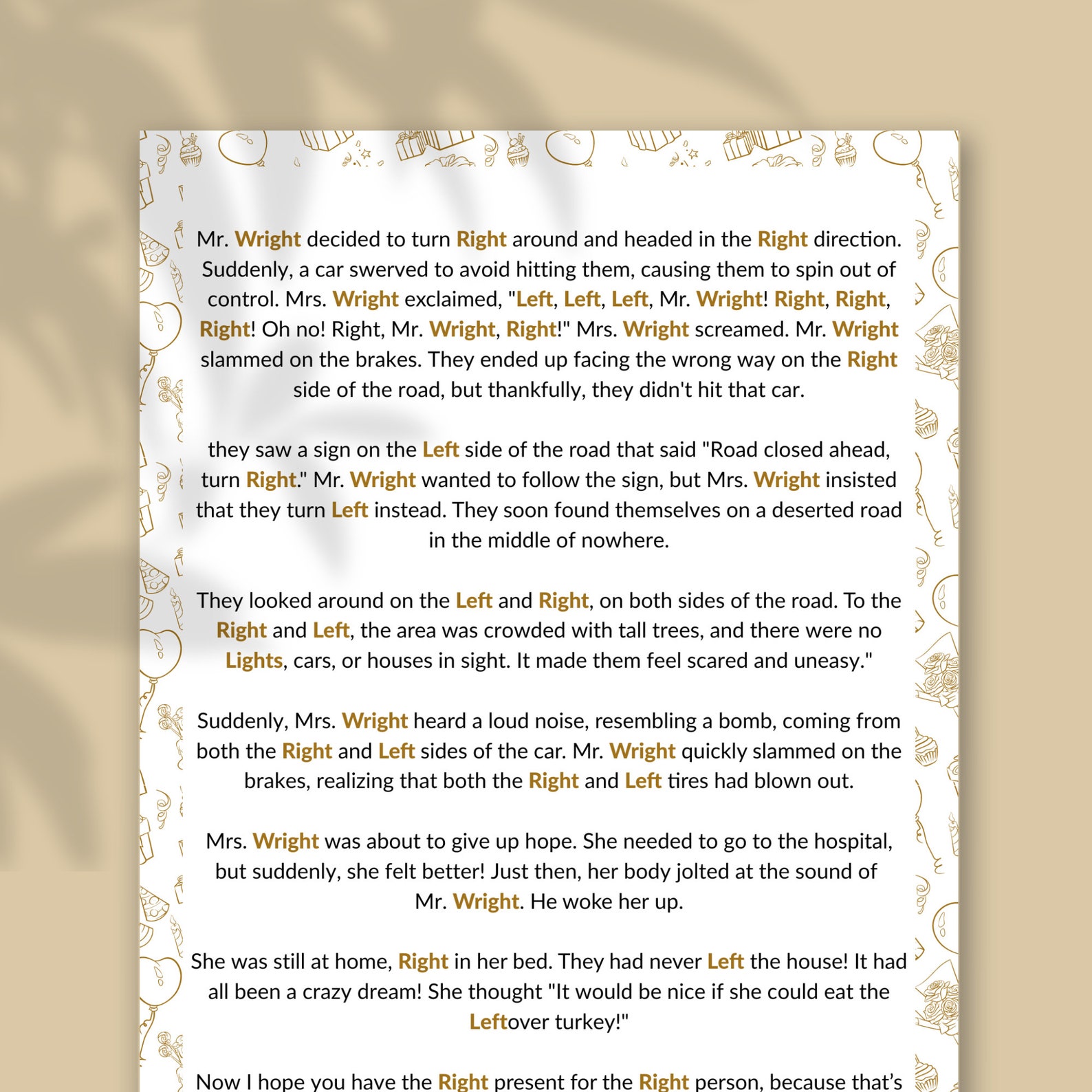 Left Right Game Office, Funny Story Left Right Game Any Occasion ...