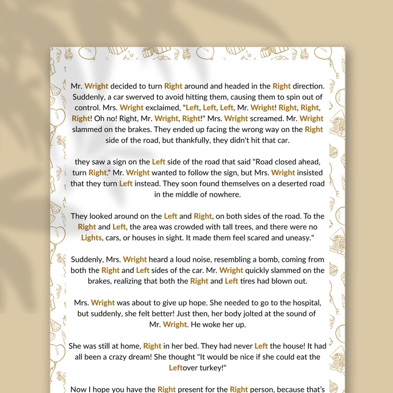 Left Right Game Office, Funny Story Left Right Game Any Occasion ...