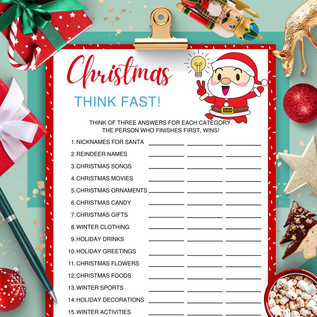 Christmas Trivia Games, Think Fast Game, Holiday Trivia Quiz, Printable ...