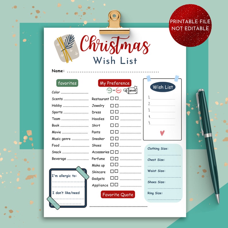 Christmas Wish List Template, Women Christmas Gift List Ideas ...