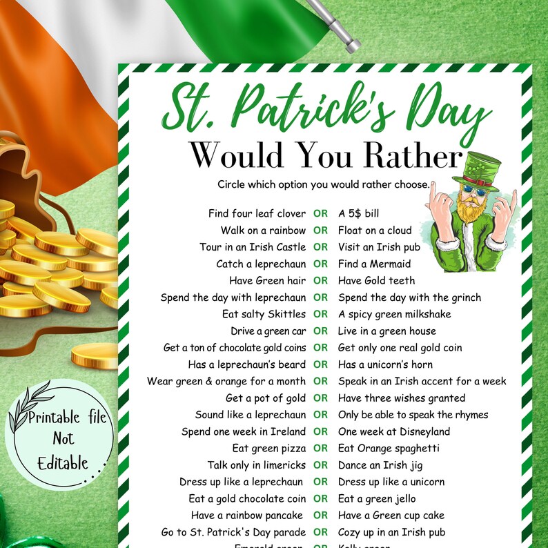 St Patrick's Day Would You Rather, Printable St Patrick's Day Games ...