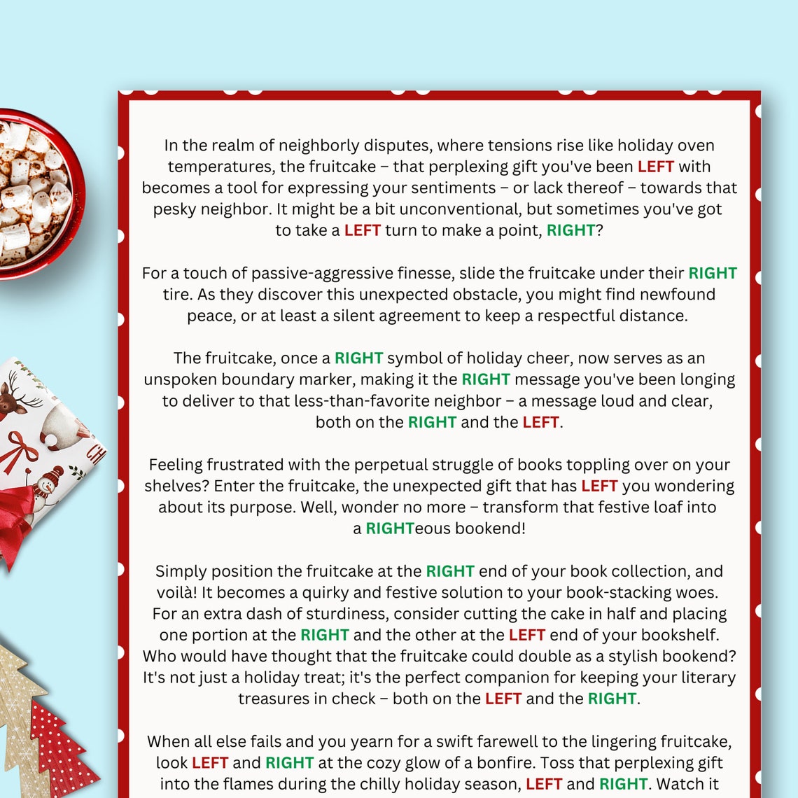 Left Right Story Game, Fun Christmas Games Group Adults, Christmas ...