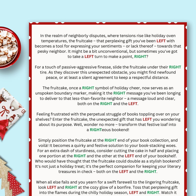 Left Right Story Game, Fun Christmas Games Group Adults, Christmas ...