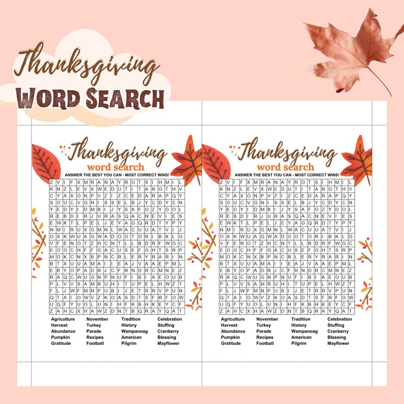 Thanksgiving Word Search Game, Word Find, Thanksgiving Games Printable ...