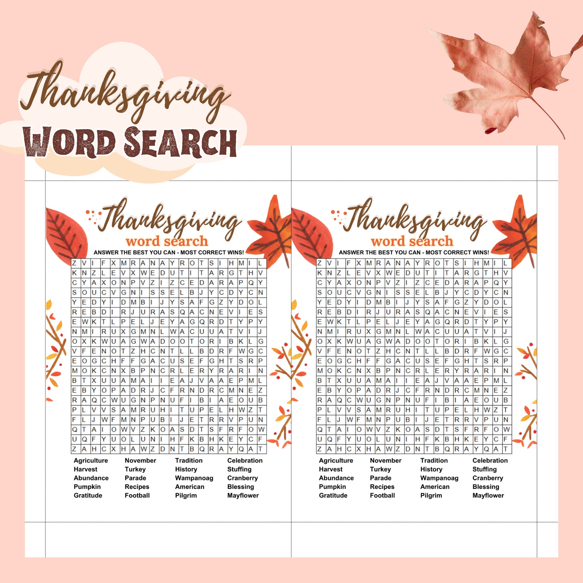 Thanksgiving Word Search Game, Word Find, Thanksgiving Games Printable ...