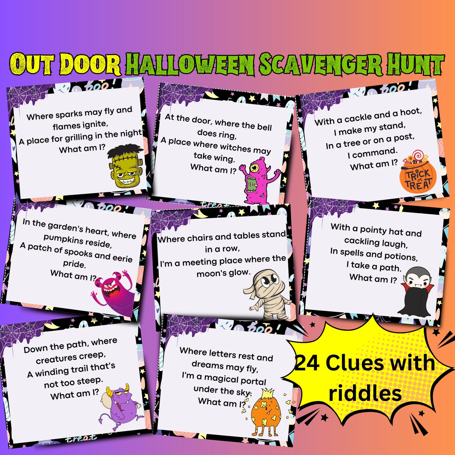 Outside Halloween Scavenger Hunt Clues for Older Kids, Spooky Treasure ...