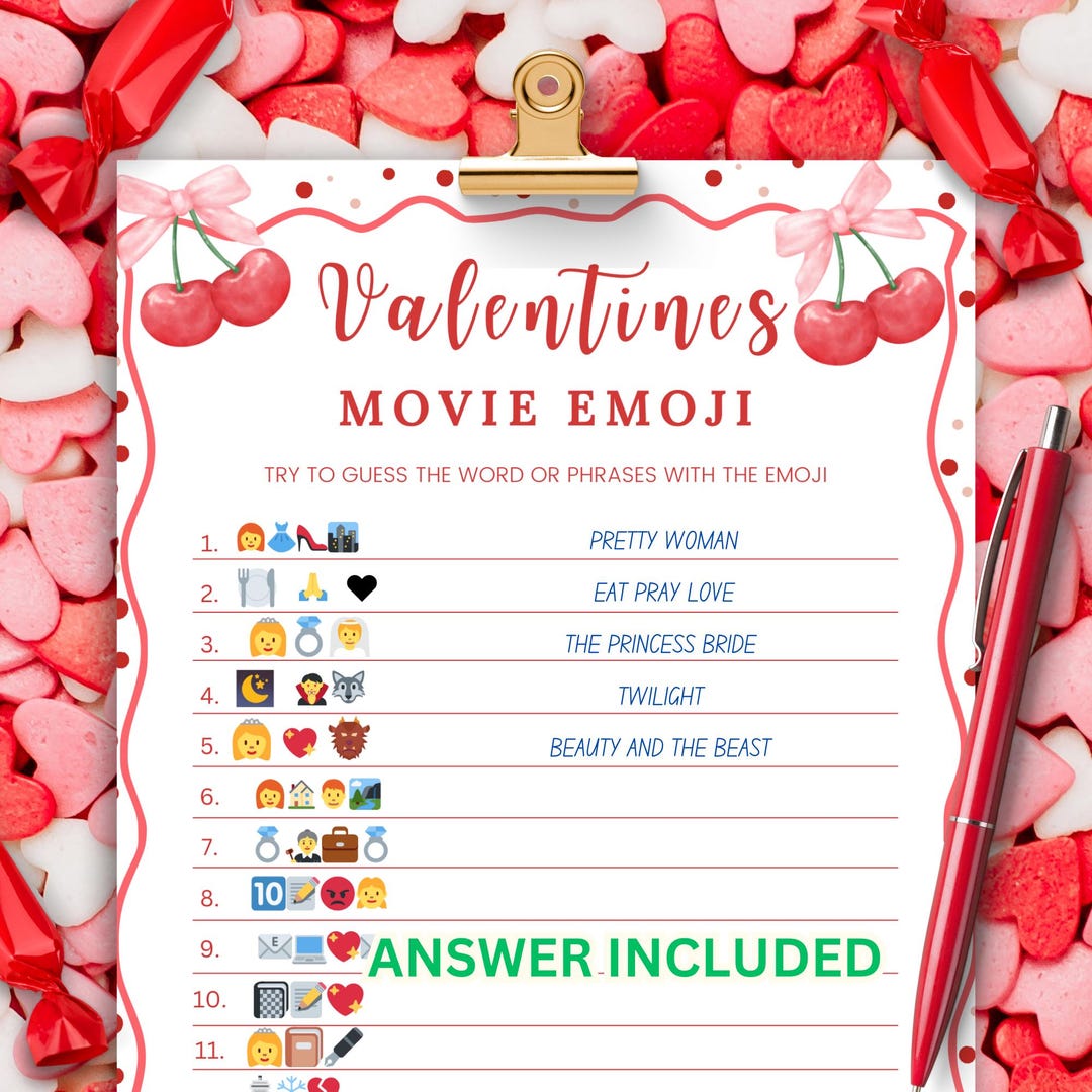 Valentines Movie Emoji Game, Valentines Day Games Adults, Valentines ...