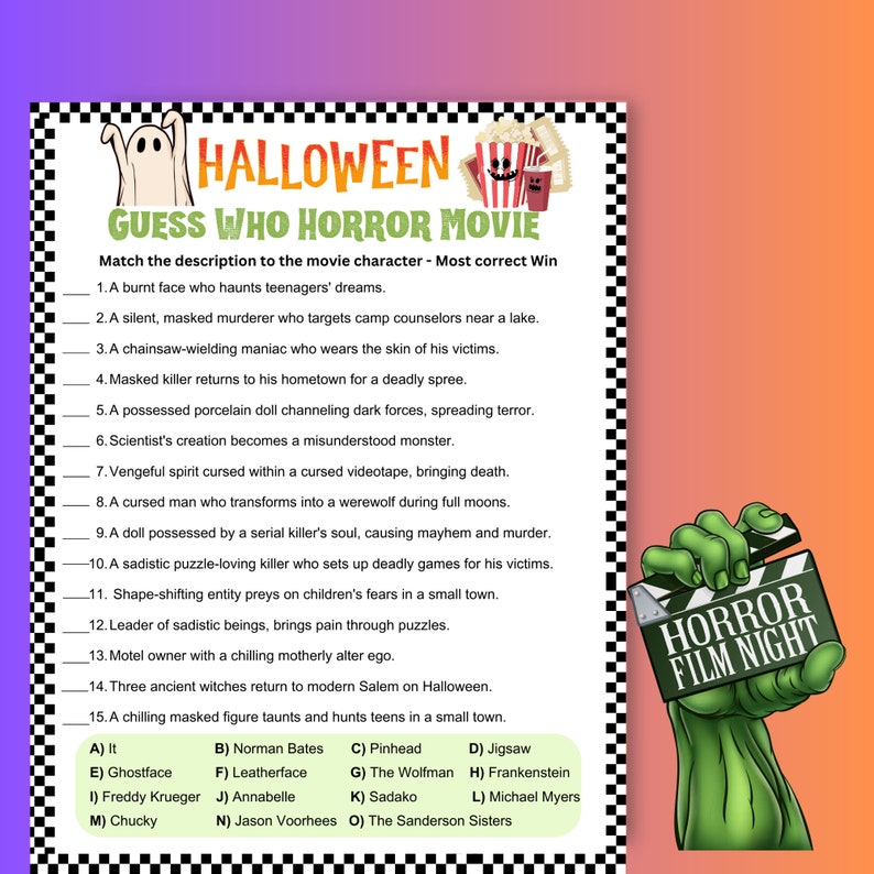 Halloween Horror Movie Trivia Game, Halloween Games Printable, Horror ...