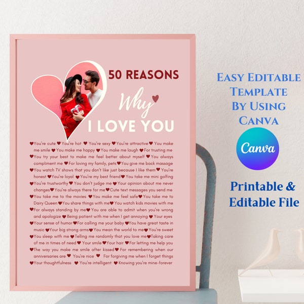 I Love You Because Printable - Etsy