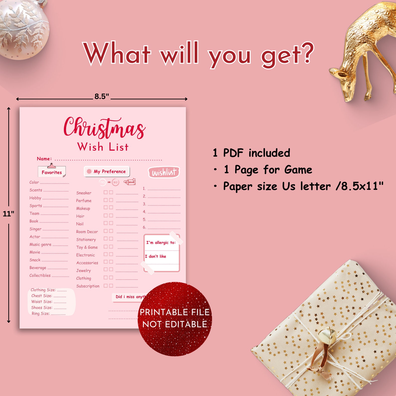 Christmas Wish List Printable, Teen Christmas List Template, Girl Xmas ...
