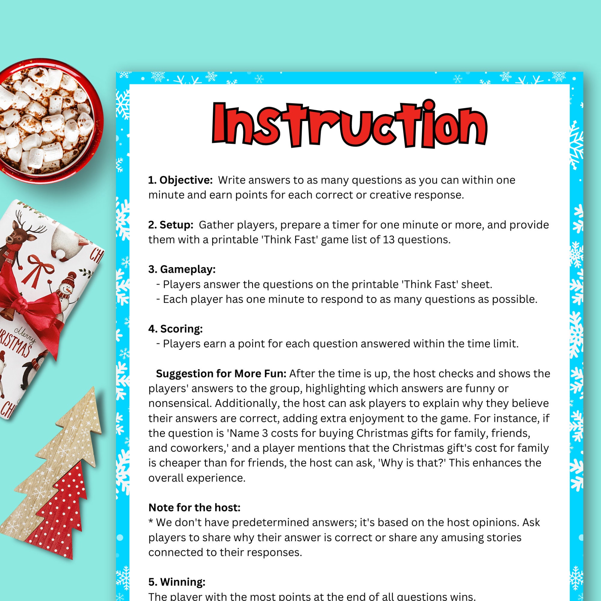 Think Fast Christmas Game, Christmas Trivia Game, Christmas Adult ...