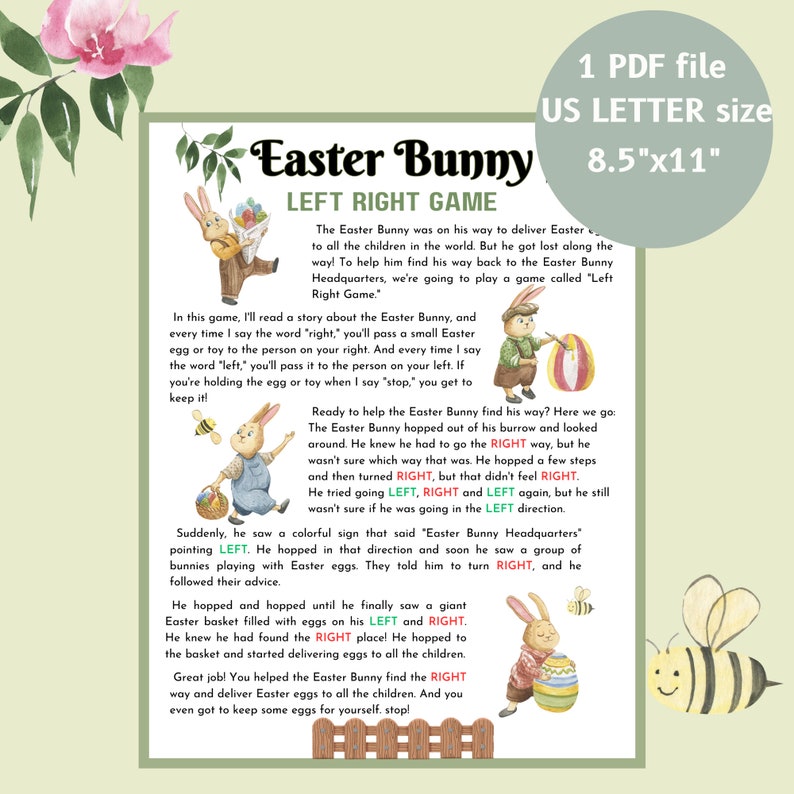 Easter Left Right Game, Bunny Story, Easter Games for Kids, Easter Egg ...