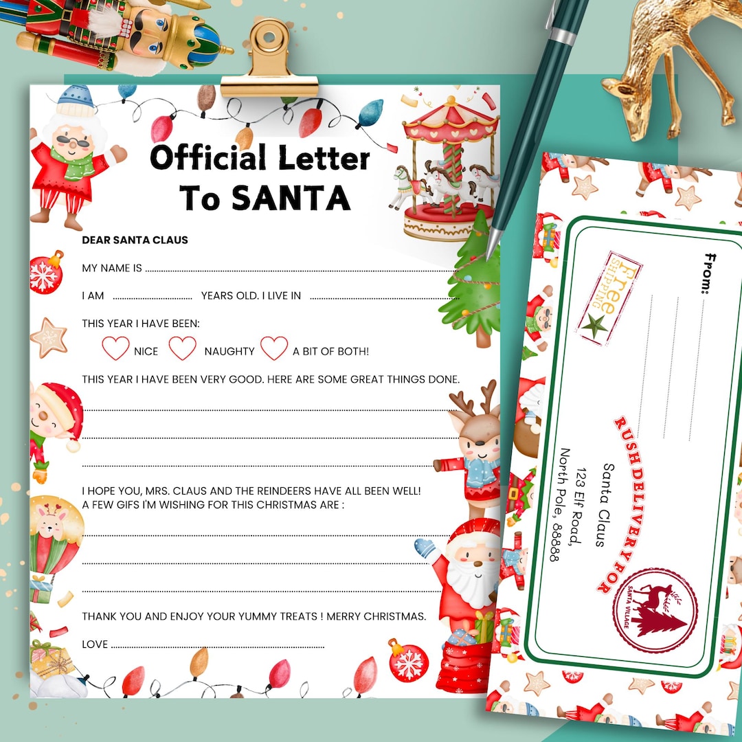 Letter to Santa Form Instant Download, Santa Letter PDF Template ...
