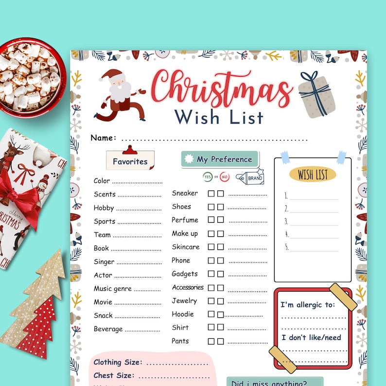 Christmas Wish List, Teen Christmas List Template, Aesthetic Xmas ...