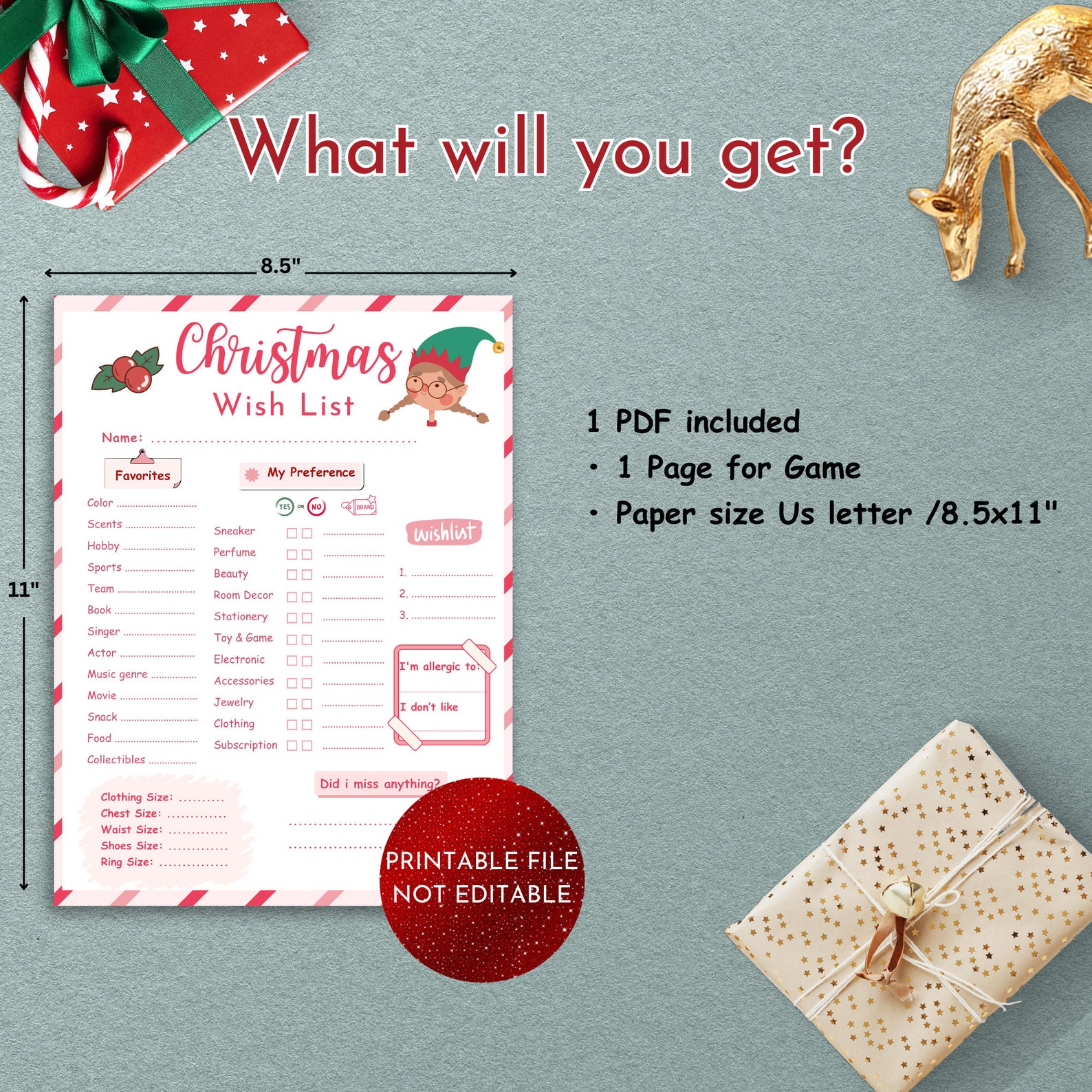 Teen Christmas Wish List Printable, Christmas List Template, Tween Girl ...