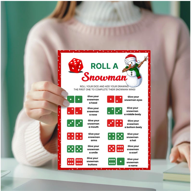 Roll a Snowman Game, Christmas Dice Games, Printable Kids Christmas ...