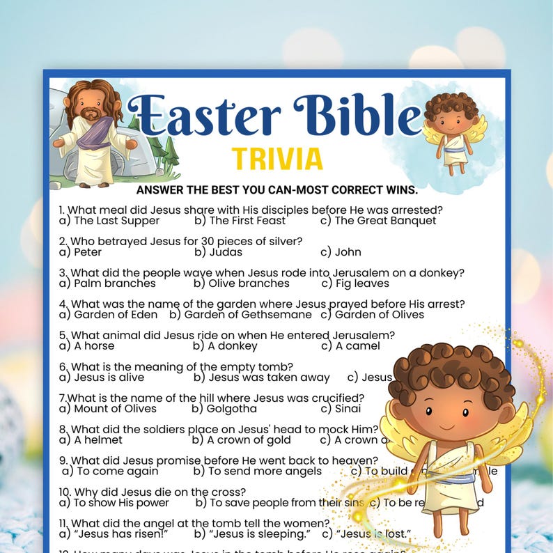 Easter Bible Trivia Game, Printable Easter Games Church, Christian Game ...