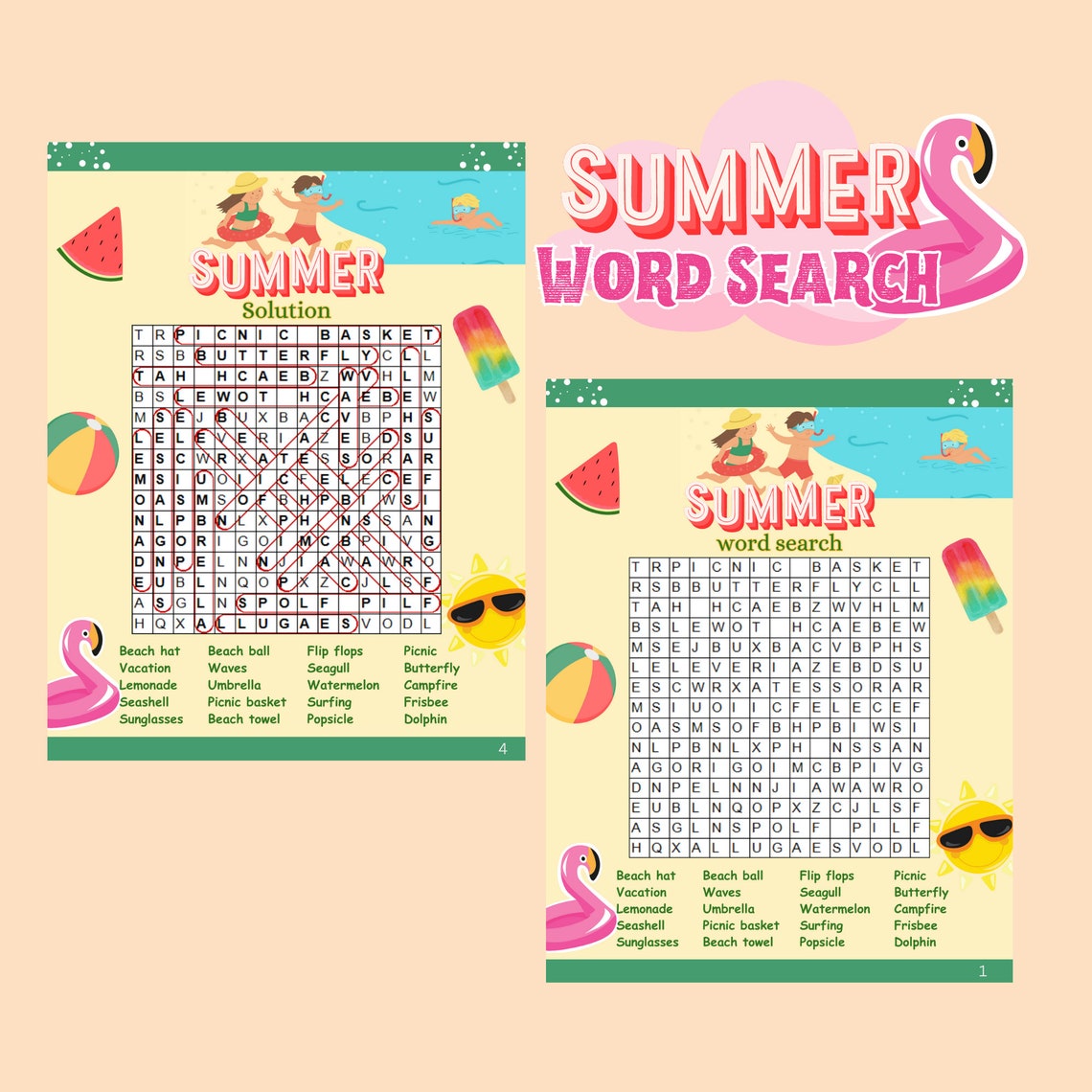 Summer Word Search, Printable Summer Season Games, Summer Activities ...