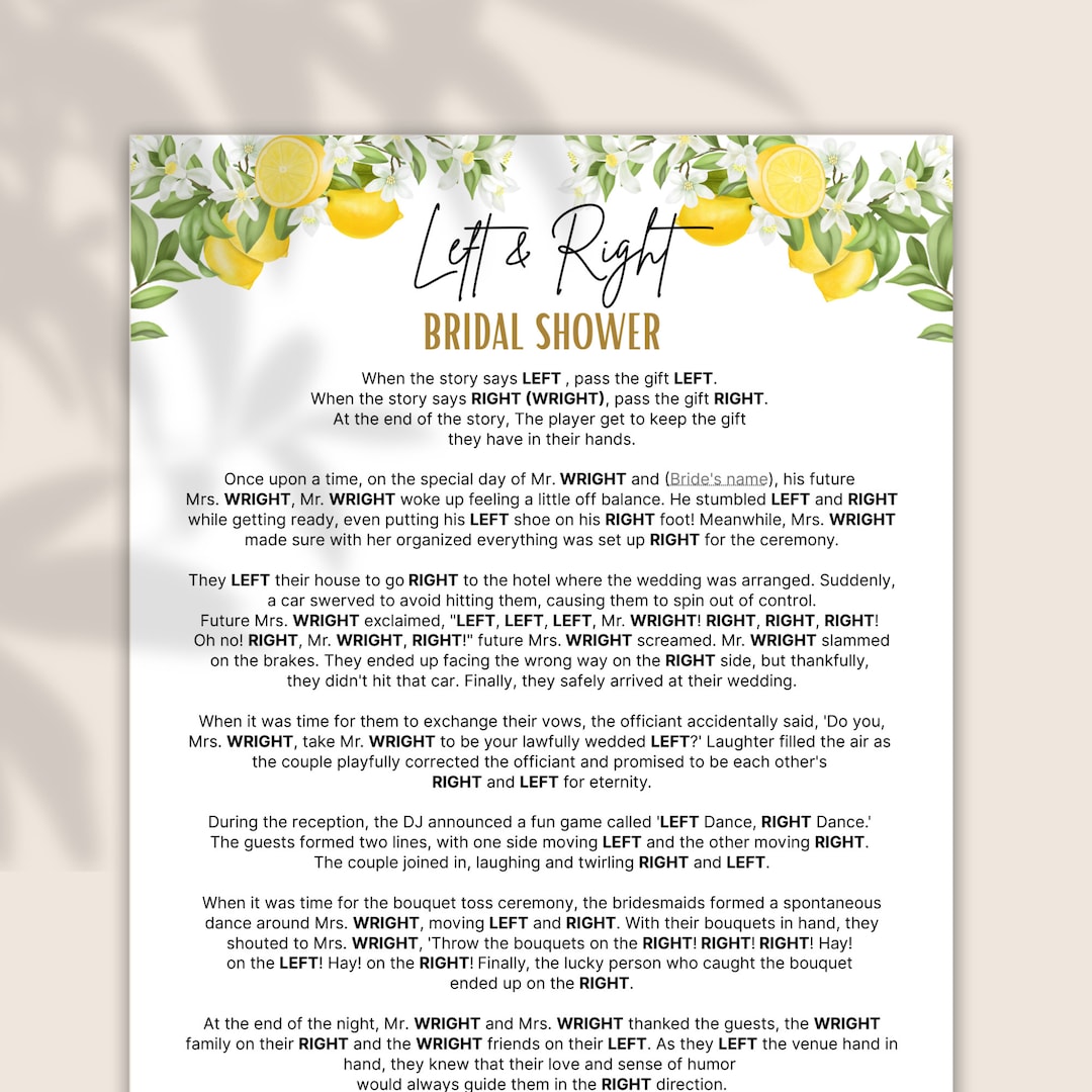 Left Right Bridal Shower Game, Left or Right Game, Bridal Shower Prize ...