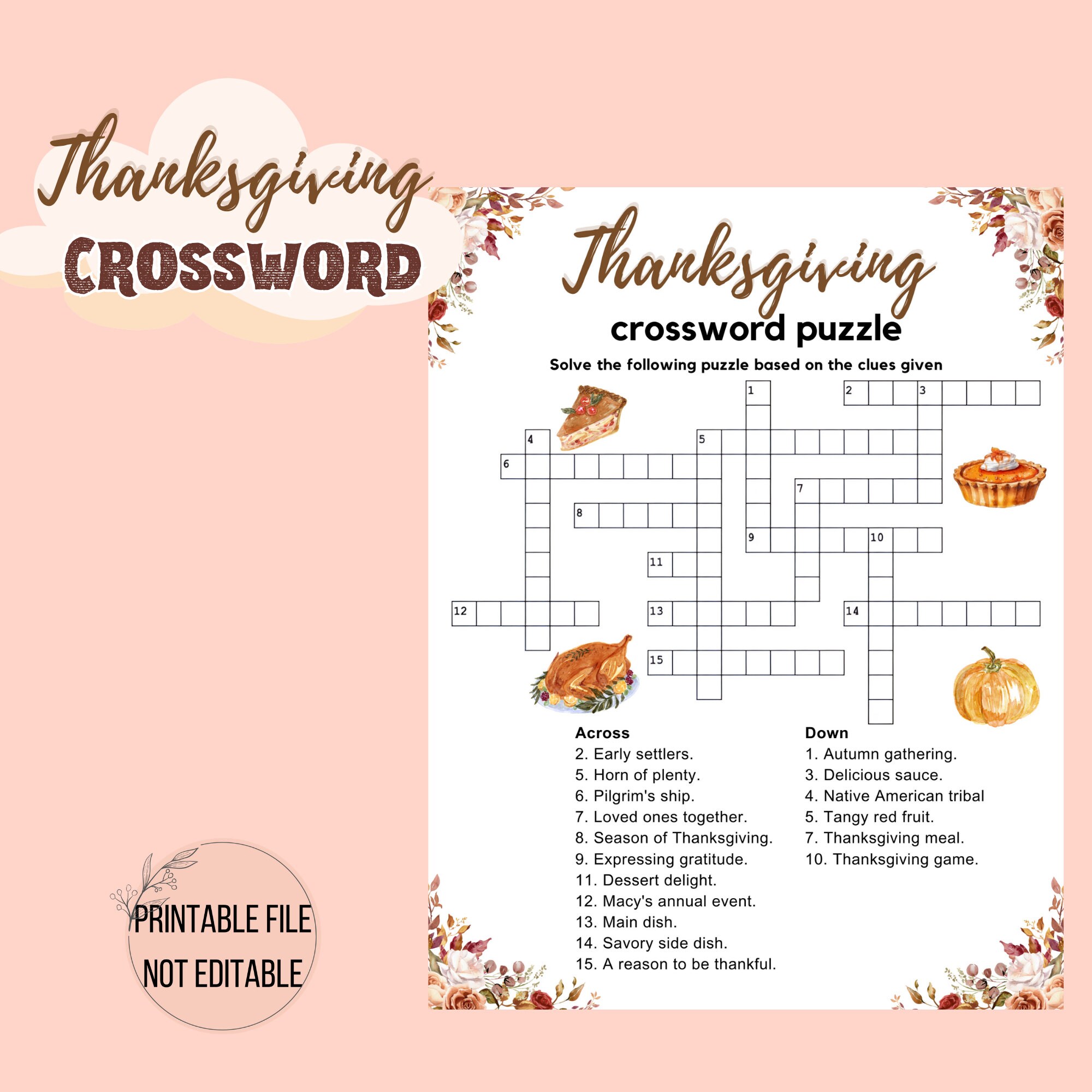 Thanksgiving Crossword Puzzle, Thanksgiving Day Crossword Answer ...