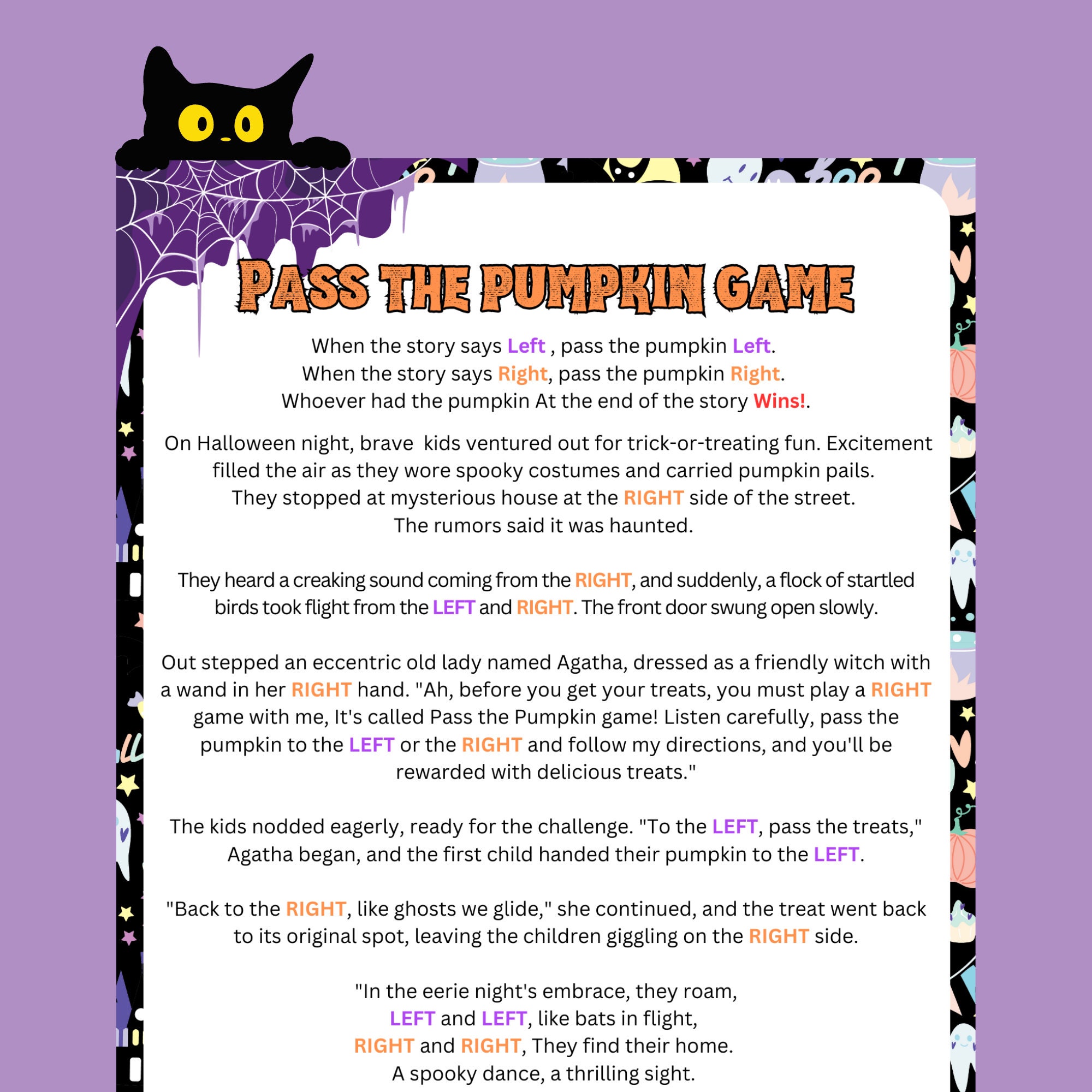 Pass the Pumpkin Game, Printable Halloween Game, Halloween Left Right ...