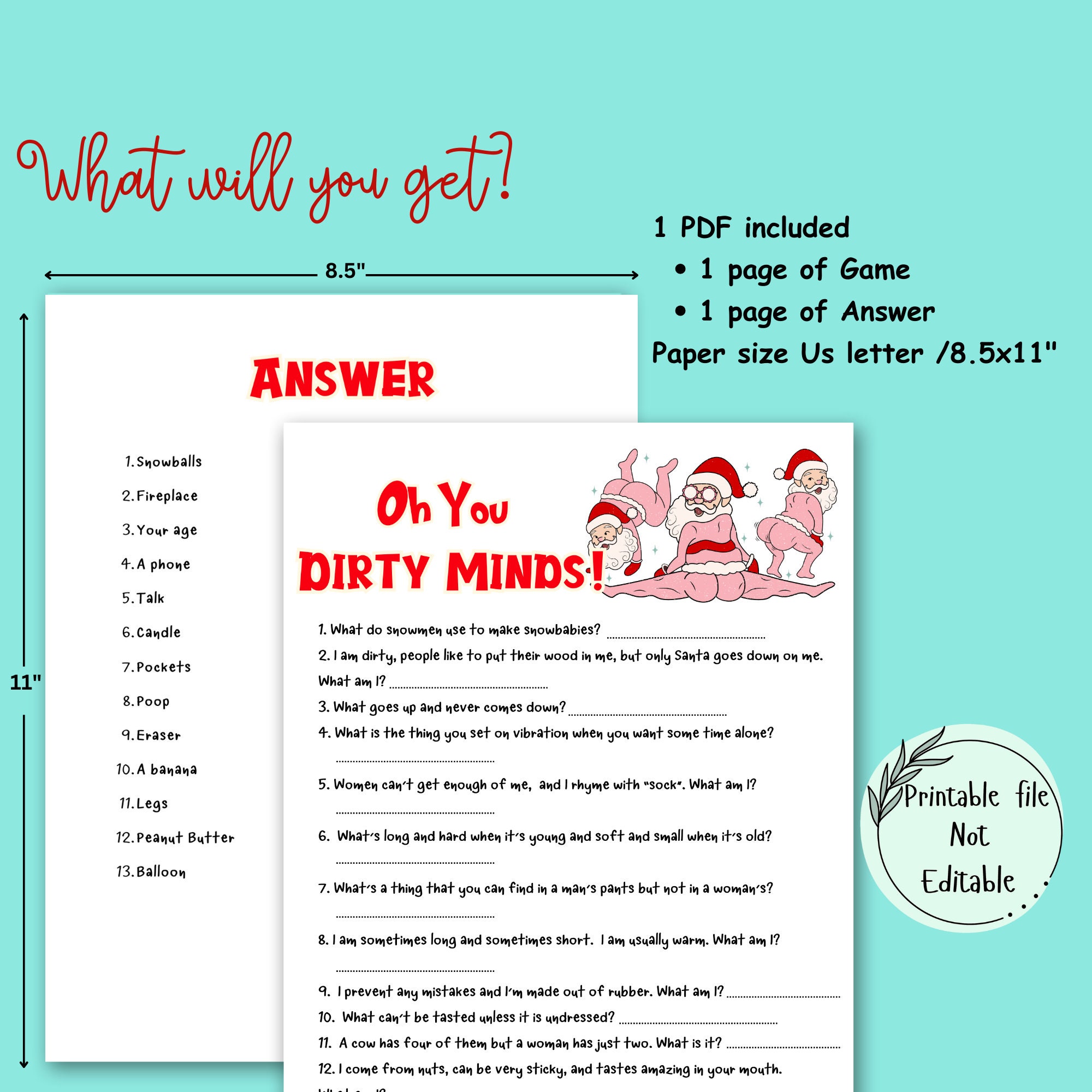 Dirty Trivia Christmas Game, Adults Christmas Ladies Night Games ...