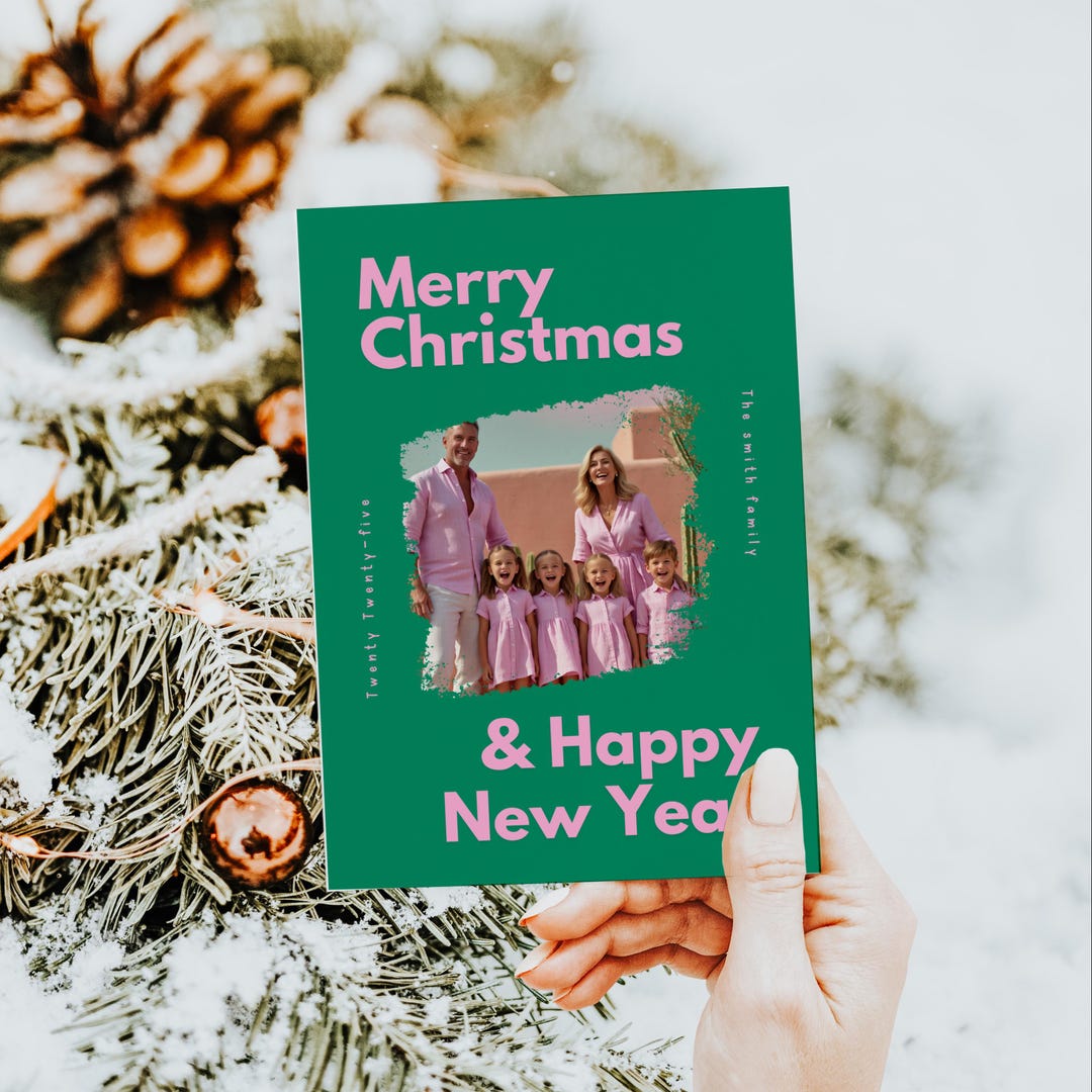 Photo Christmas Card Template, Maximalist Holiday Card, Vertical Single ...
