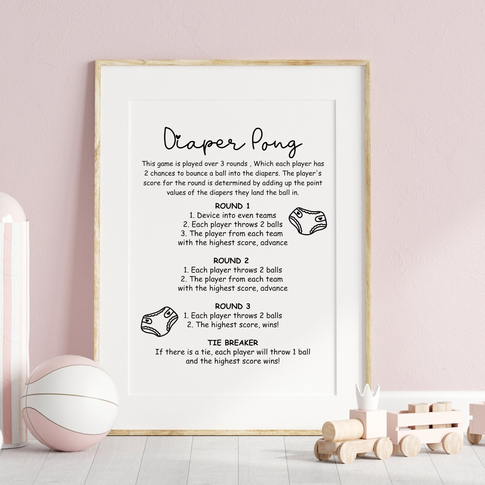 Diaper Pong Baby Shower Game, Diaper Pong Rules Printable, Diaper Pong ...