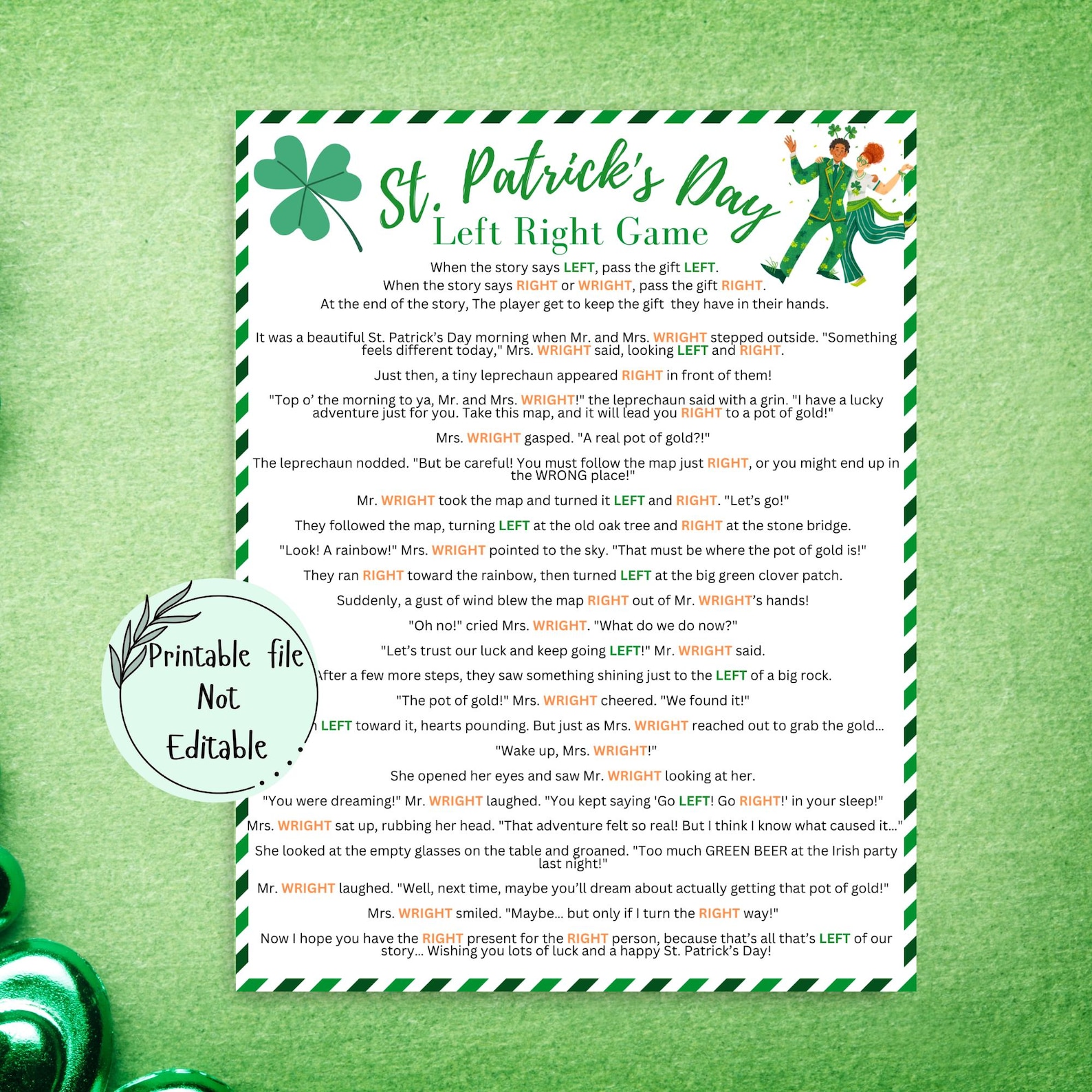 St Patrick's Left Right Game, Prize Game, St Patrick's Day Games Group ...