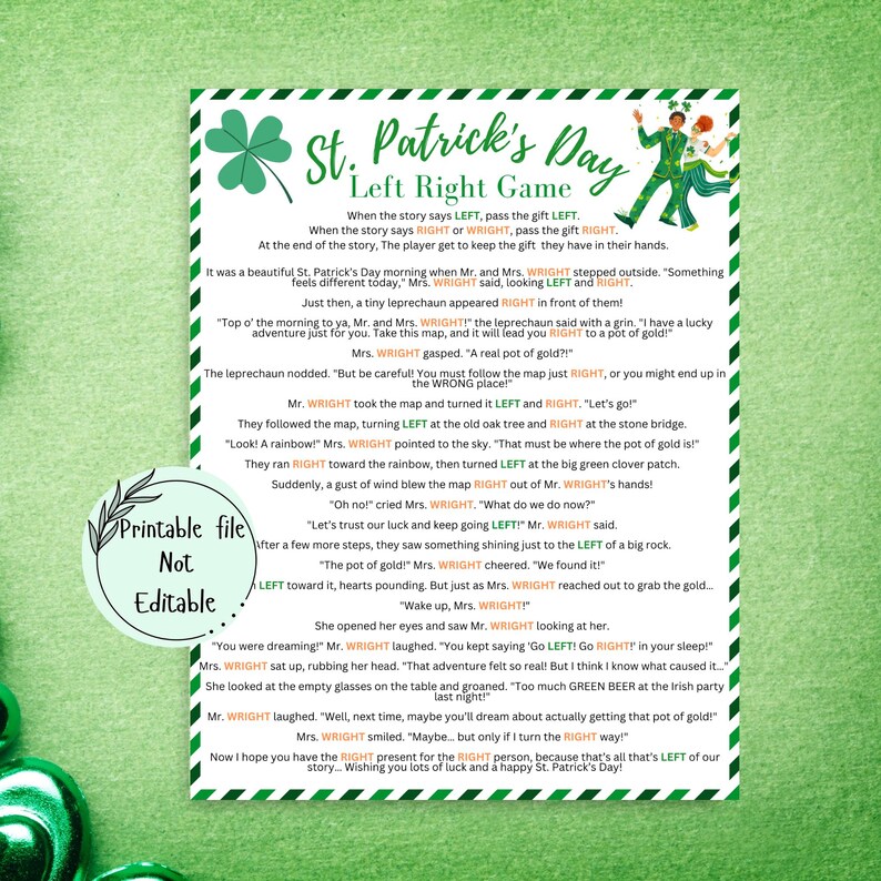 St Patrick's Left Right Game, Prize Game, St Patrick's Day Games Group ...
