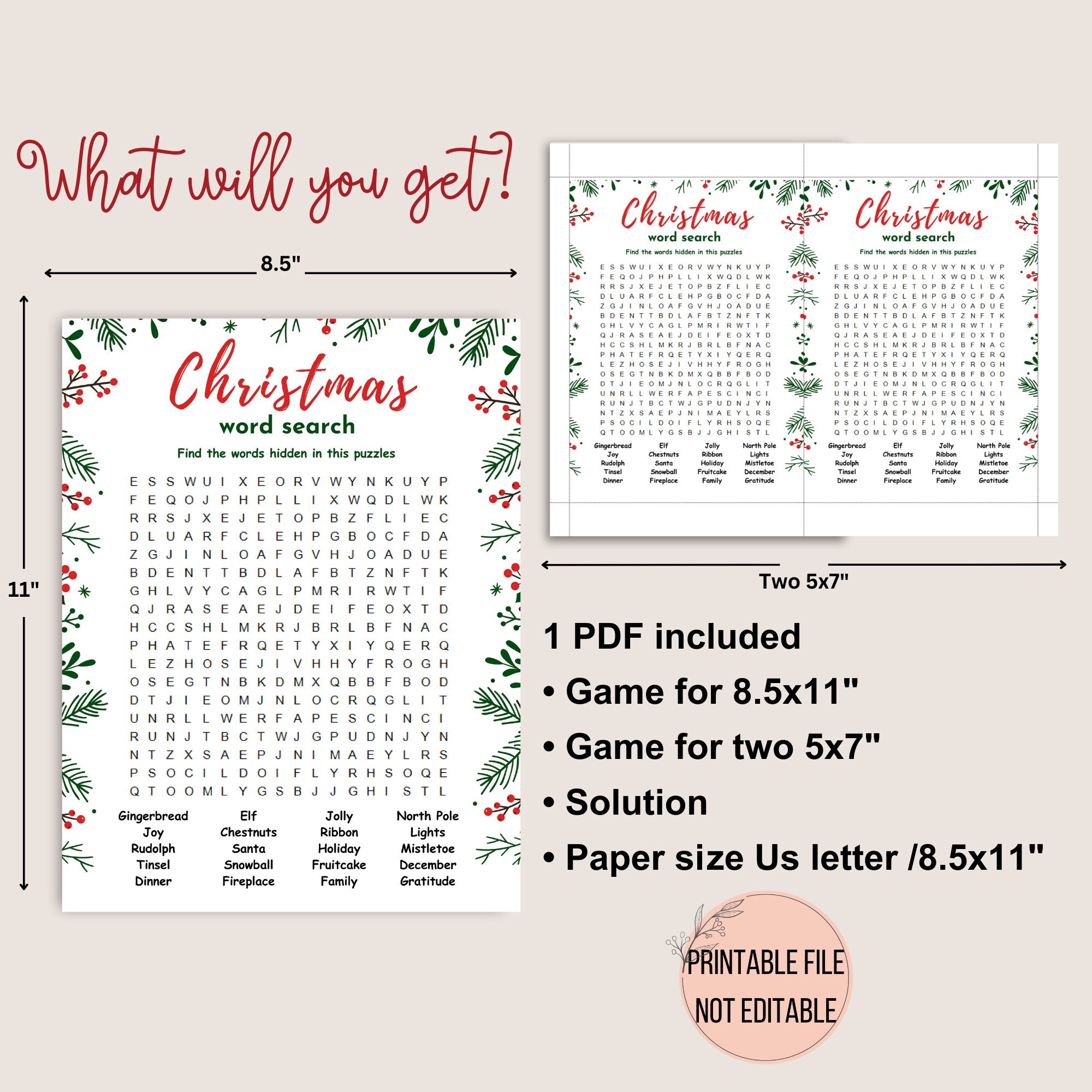 Christmas Word Search Game, Printable Christmas Day Games, Christmas ...