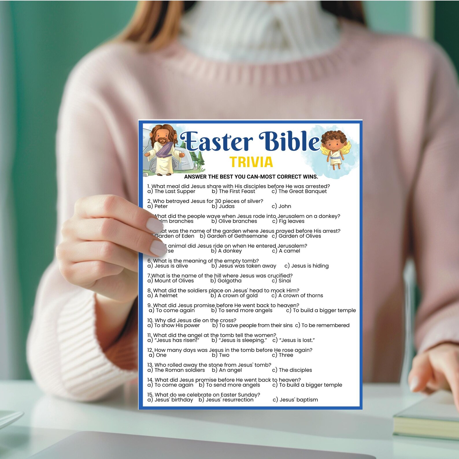 Easter Bible Trivia Game, Printable Easter Games Church, Christian Game ...