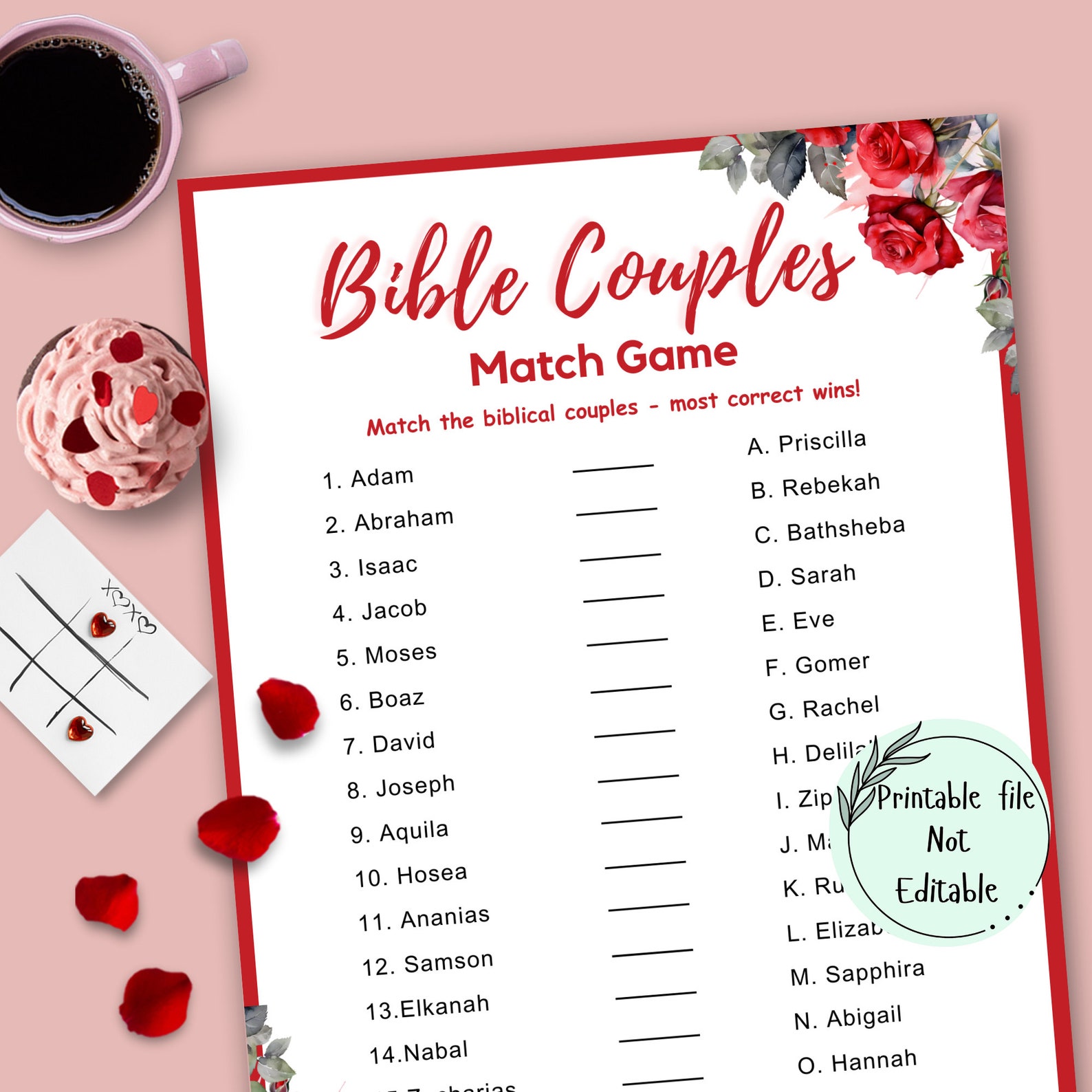 Bible Couples Match Game, Valentines Games Church, Valentines Printable ...
