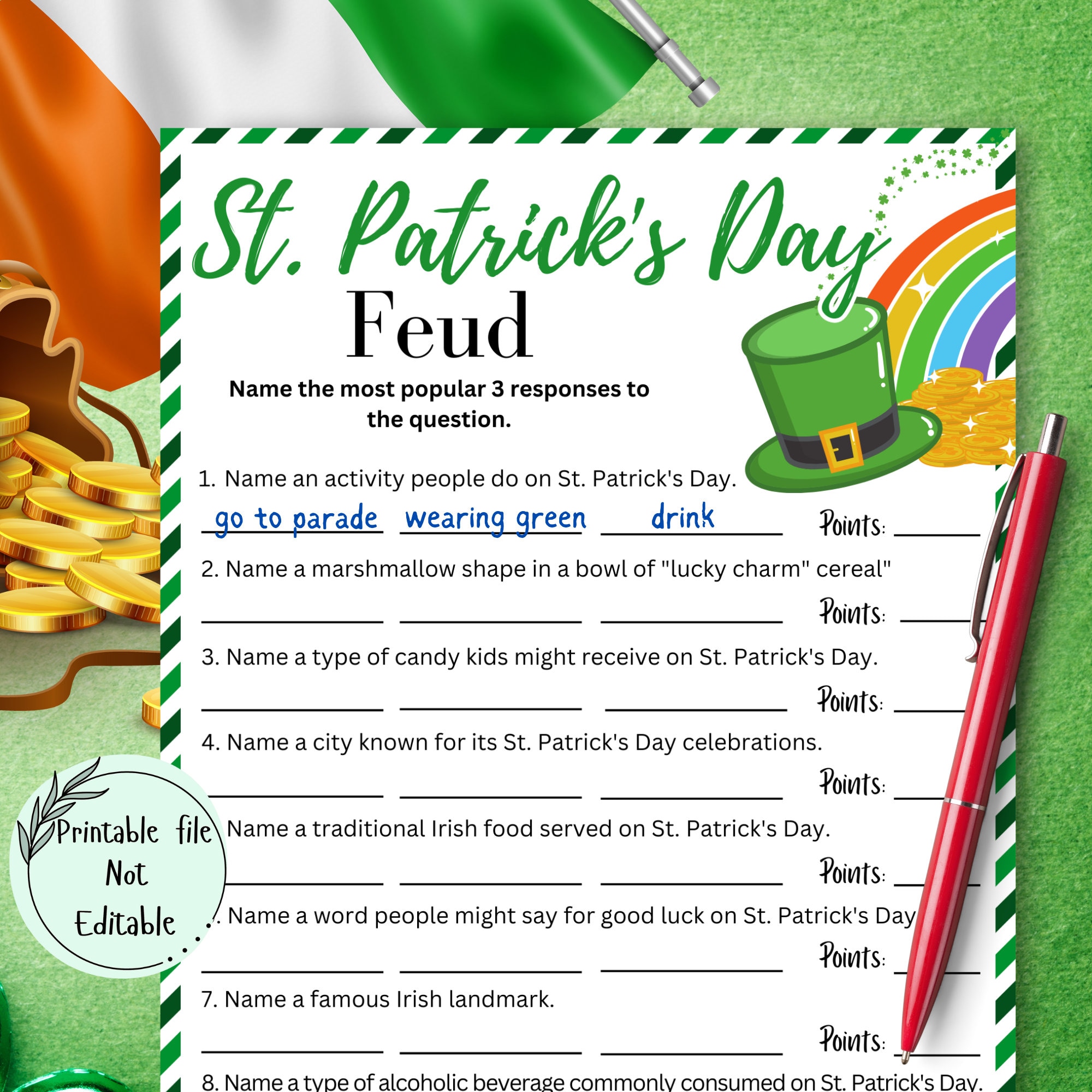 St Patrick's Day Survey Questions Game, Printable St Patrick's Day ...