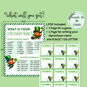 What's Your Leprechaun Name Game, St Patrick's Day Game Kids, St ...