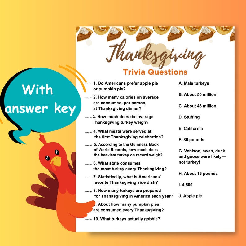 Thanksgiving Trivia Game, Thanksgiving Trivia Questions, Printable ...